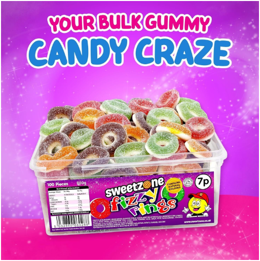 Sweetzone Fizzy Rings Tub 800g — Alta Essentials